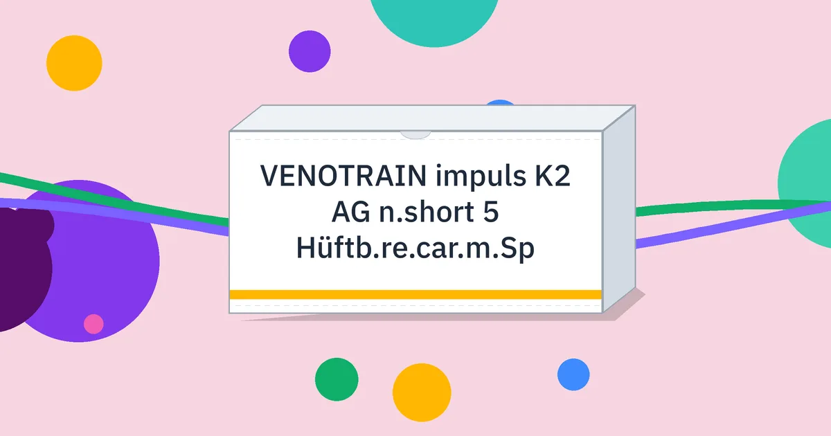 Symbolbild: Packung mit der Aufschrift VENOTRAIN impuls K2 AG n.short 5 Hüftb.re.car.m.Sp (PZN 10292676) – Verfügbarkeit und Bezug in Apotheken in Frankfurt am Main