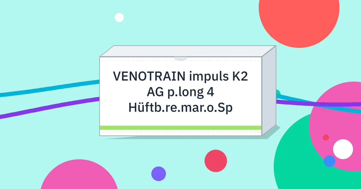 Symbolbild: Packung mit der Aufschrift VENOTRAIN impuls K2 AG p.long 4 Hüftb.re.mar.o.Sp (PZN 15216912) – Verfügbarkeit und Bezug in Apotheken in Frankfurt am Main