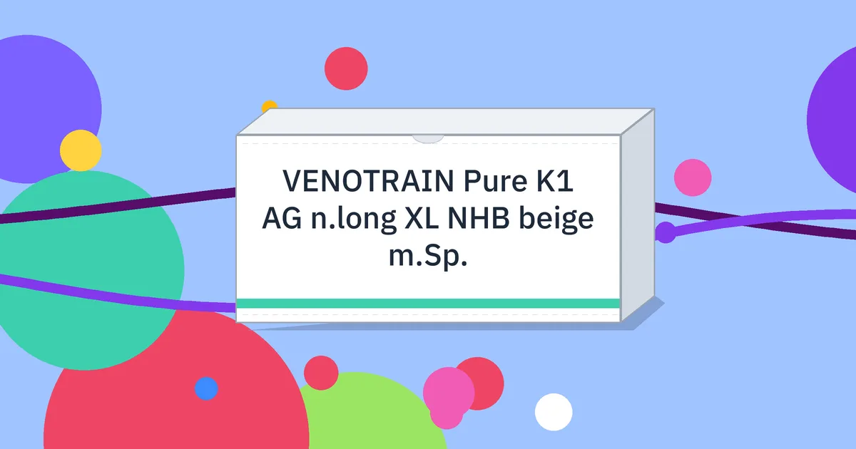 Symbolbild: Packung mit der Aufschrift VENOTRAIN Pure K1 AG n.long XL NHB beige m.Sp. (PZN 18142485) – Verfügbarkeit und Bezug in Apotheken in Frankfurt am Main