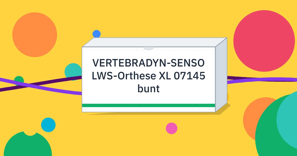 Symbolbild: Packung mit der Aufschrift VERTEBRADYN-SENSO LWS-Orthese XL 07145 bunt (PZN 01471925) – Verfügbarkeit und Bezug in Apotheken in Frankfurt am Main