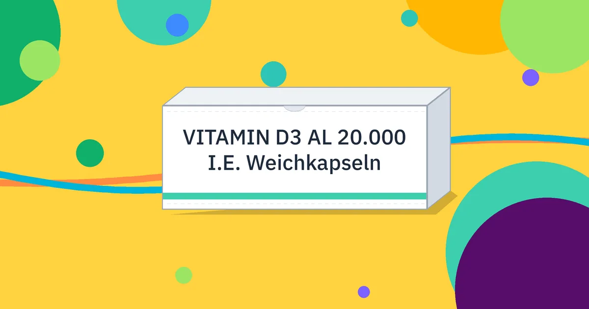 Symbolbild: Packung mit der Aufschrift VITAMIN D3 AL 20.000 I.E. Weichkapseln (PZN 17449365) – Verfügbarkeit und Bezug in Apotheken in Frankfurt am Main