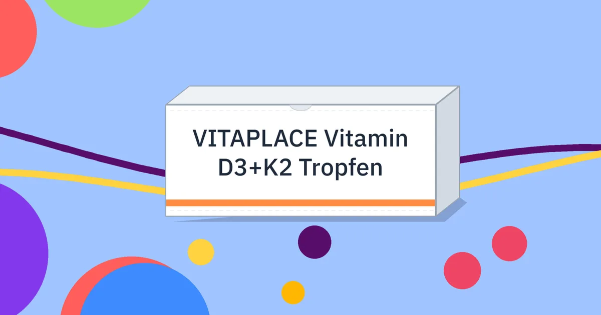 Symbolbild: Packung mit der Aufschrift VITAPLACE Vitamin D3+K2 Tropfen (PZN 16205603) – Verfügbarkeit und Bezug in Apotheken in Frankfurt am Main