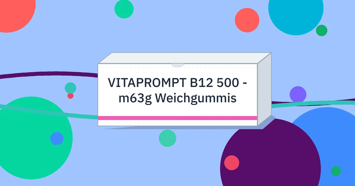 Symbolbild: Packung mit der Aufschrift VITAPROMPT B12 500 -m63g Weichgummis (PZN 19793380) – Verfügbarkeit und Bezug in Apotheken in Frankfurt am Main