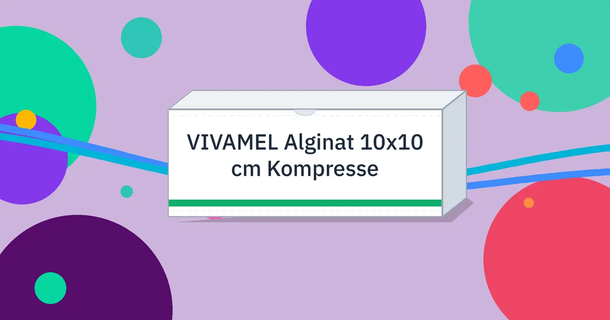 Symbolbild: Packung mit der Aufschrift VIVAMEL Alginat 10x10 cm Kompresse (PZN 12348174) – Verfügbarkeit und Bezug in Apotheken in Frankfurt am Main