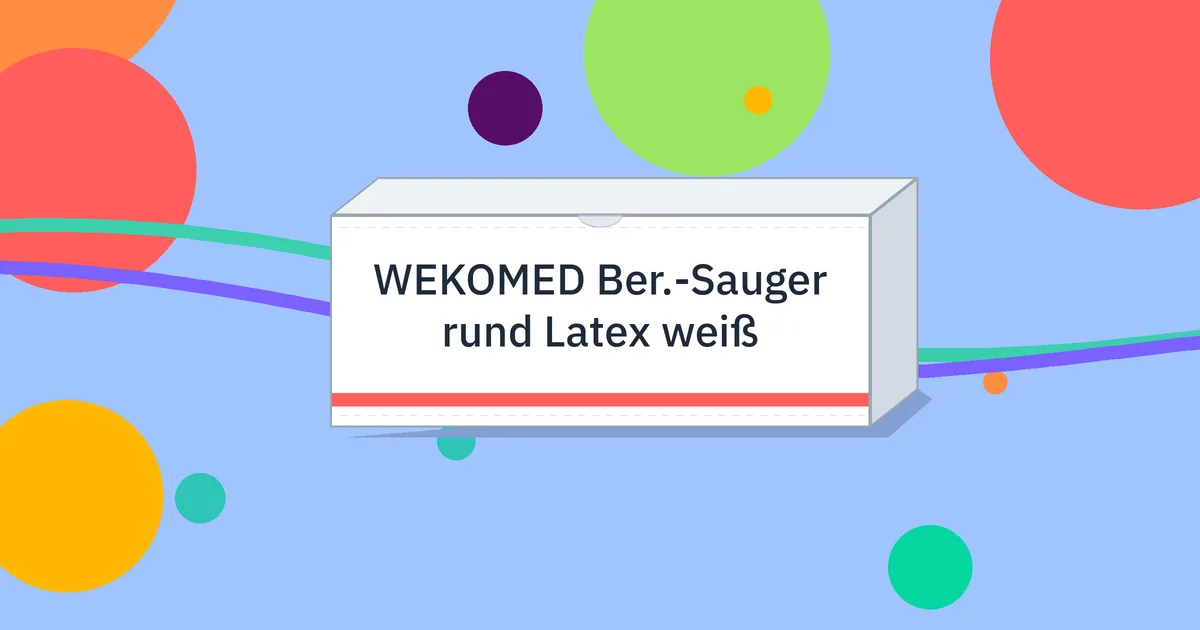Symbolbild: Packung mit der Aufschrift WEKOMED Ber.-Sauger rund Latex weiß (PZN 04921702) – Verfügbarkeit und Bezug in Apotheken in Frankfurt am Main
