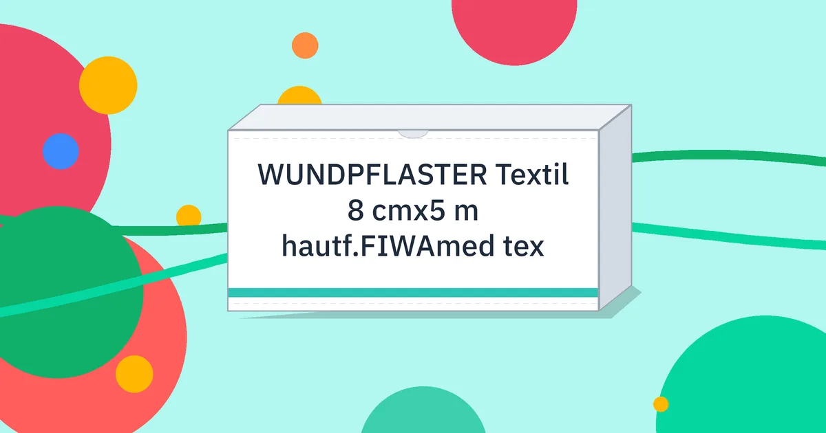 Symbolbild: Packung mit der Aufschrift WUNDPFLASTER Textil 8 cmx5 m hautf.FIWAmed tex (PZN 11859636) – Verfügbarkeit und Bezug in Apotheken in Frankfurt am Main
