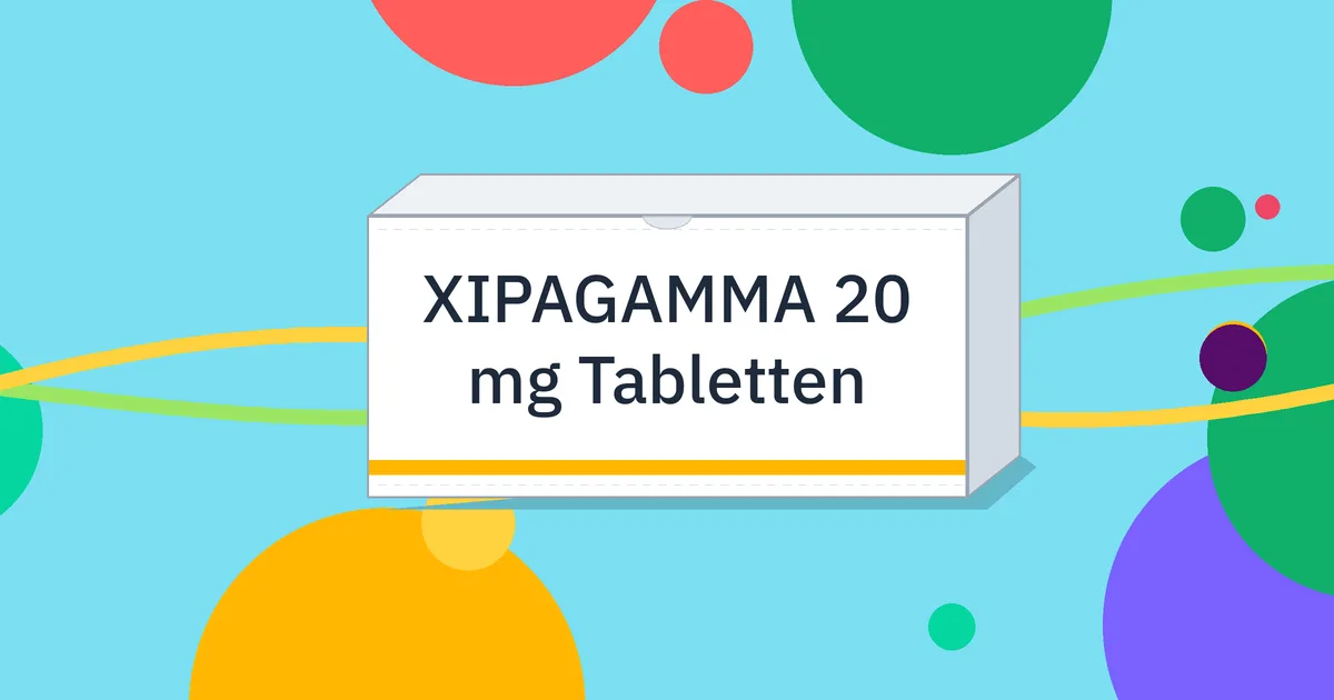 Symbolbild: Packung mit der Aufschrift XIPAGAMMA 20 mg Tabletten (PZN 03125601) – Verfügbarkeit und Bezug in Apotheken in Frankfurt am Main