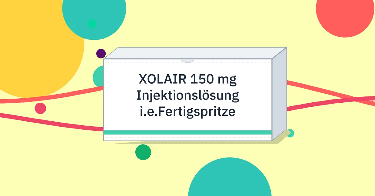 Symbolbild: Packung mit der Aufschrift XOLAIR 150 mg Injektionslösung i.e.Fertigspritze (PZN 19708345) – Verfügbarkeit und Bezug in Apotheken in Frankfurt am Main