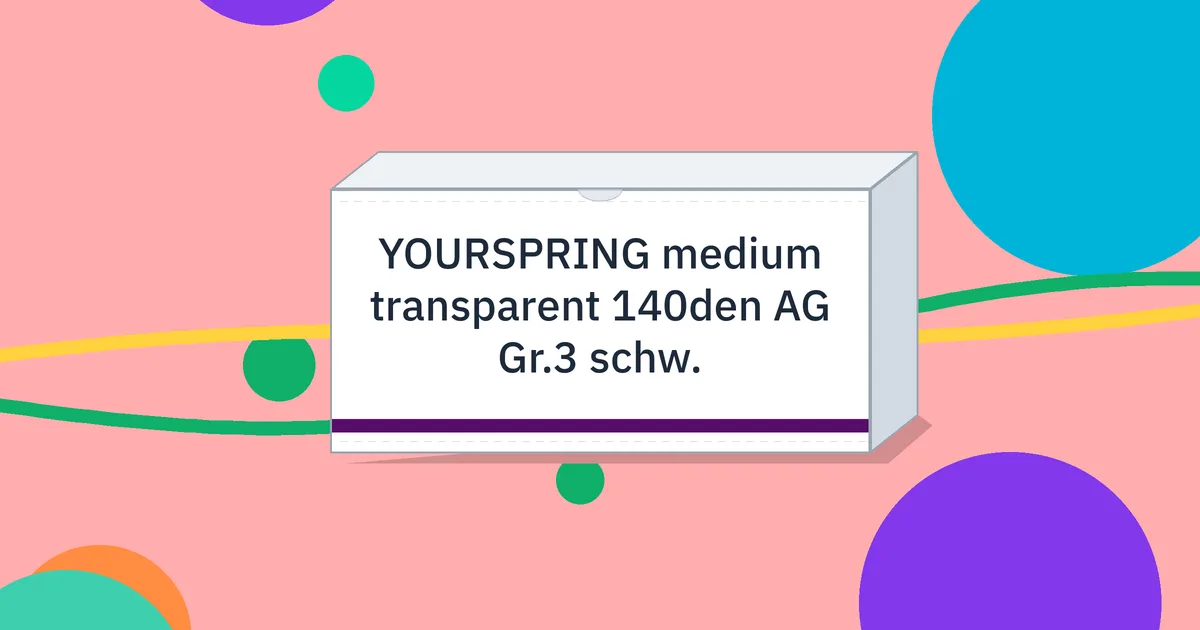 Symbolbild: Packung mit der Aufschrift YOURSPRING medium transparent 140den AG Gr.3 schw. (PZN 18057087) – Verfügbarkeit und Bezug in Apotheken in Frankfurt am Main