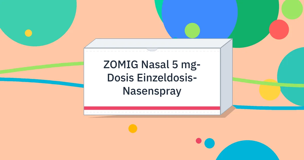 Symbolbild: Packung mit der Aufschrift ZOMIG Nasal 5 mg-Dosis Einzeldosis-Nasenspray (PZN 03252943) – Verfügbarkeit und Bezug in Apotheken in Frankfurt am Main