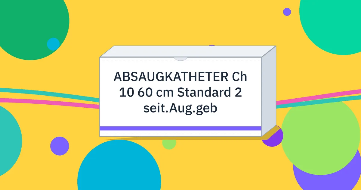 Symbolbild: Packung mit der Aufschrift ABSAUGKATHETER Ch 10 60 cm Standard 2 seit.Aug.geb (PZN 17177636) – Verfügbarkeit und Bezug in Apotheken in Frankfurt am Main