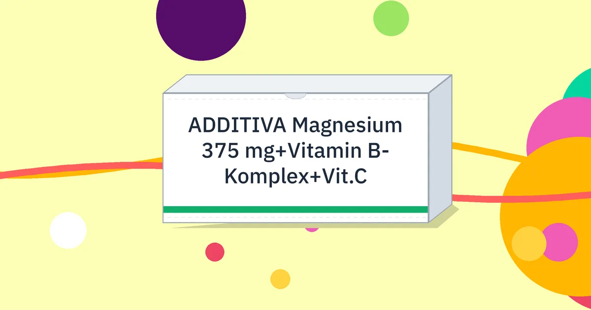 Symbolbild: Packung mit der Aufschrift ADDITIVA Magnesium 375 mg+Vitamin B-Komplex+Vit.C (PZN 16512920) – Verfügbarkeit und Bezug in Apotheken in Frankfurt am Main