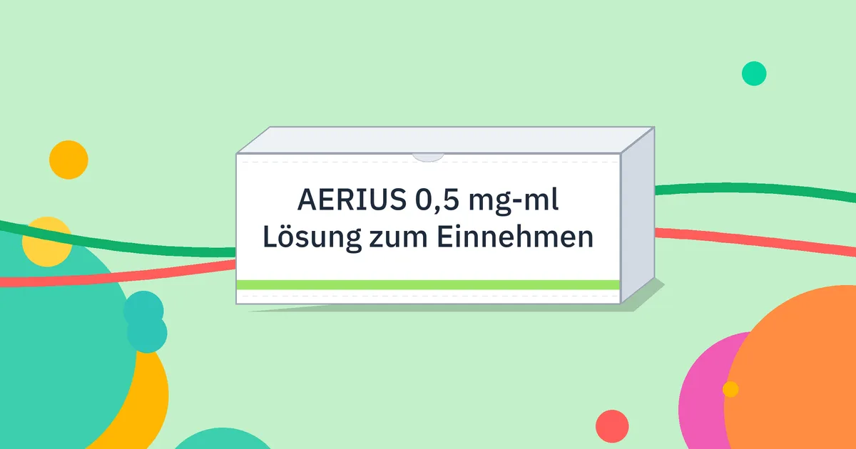 Symbolbild: Packung mit der Aufschrift AERIUS 0,5 mg-ml Lösung zum Einnehmen (PZN 17549032) – Verfügbarkeit und Bezug in Apotheken in Frankfurt am Main