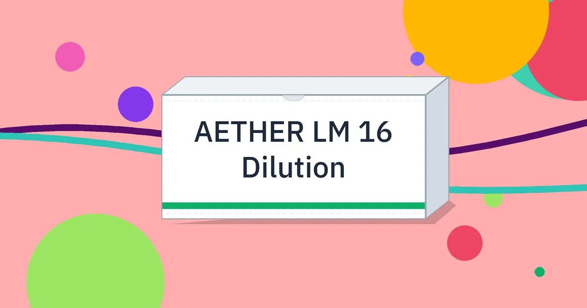 Symbolbild: Packung mit der Aufschrift AETHER LM 16 Dilution (PZN 13300212) – Verfügbarkeit und Bezug in Apotheken in Frankfurt am Main