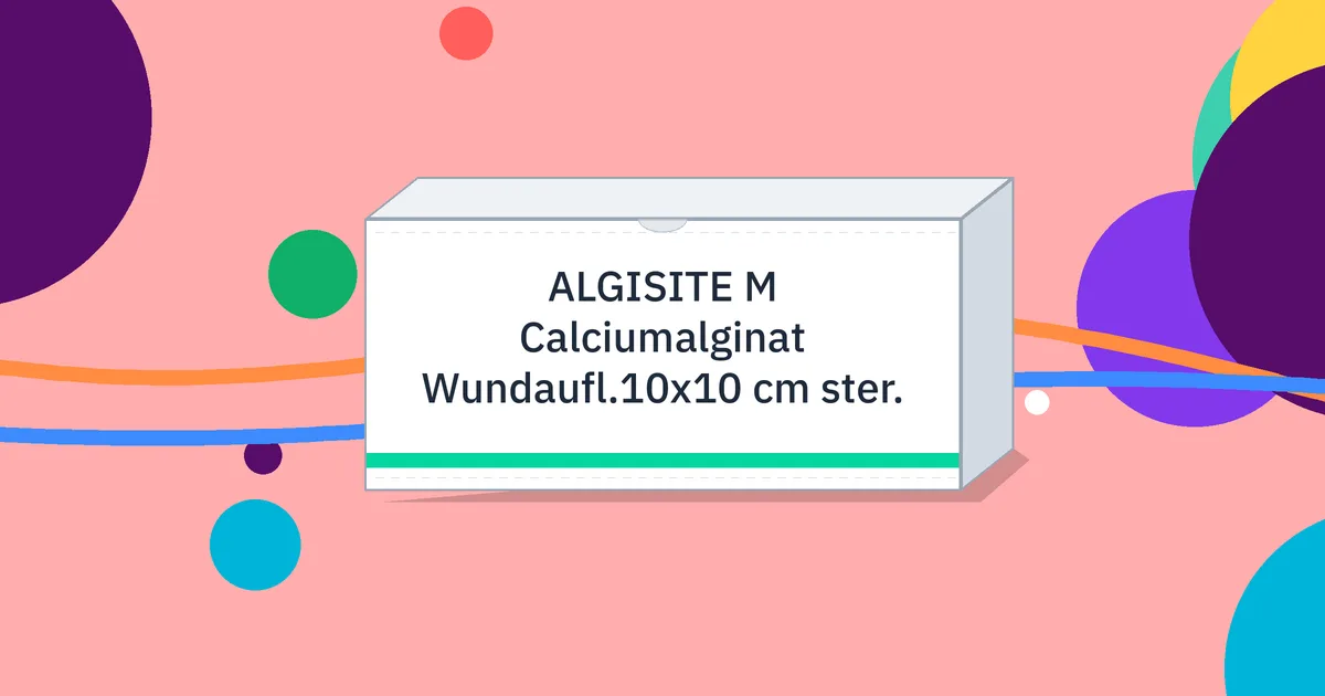 Symbolbild: Packung mit der Aufschrift ALGISITE M Calciumalginat Wundaufl.10x10 cm ster. (PZN 19785050) – Verfügbarkeit und Bezug in Apotheken in Frankfurt am Main
