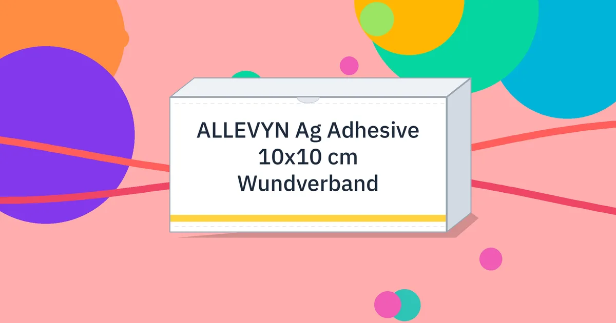 Symbolbild: Packung mit der Aufschrift ALLEVYN Ag Adhesive 10x10 cm Wundverband (PZN 11729939) – Verfügbarkeit und Bezug in Apotheken in Frankfurt am Main