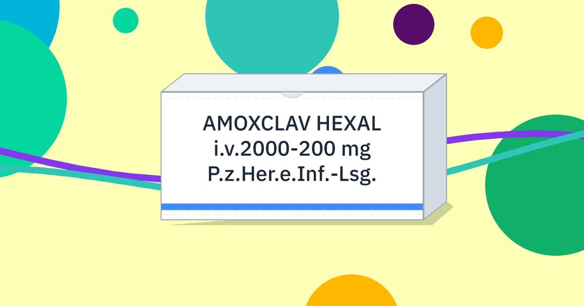 Symbolbild: Packung mit der Aufschrift AMOXCLAV HEXAL i.v.2000-200 mg P.z.Her.e.Inf.-Lsg. (PZN 12671998) – Verfügbarkeit und Bezug in Apotheken in Frankfurt am Main