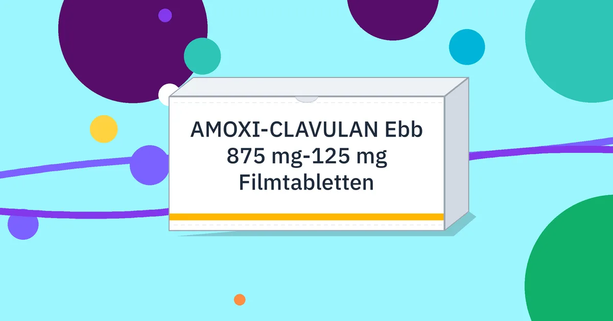 Symbolbild: Packung mit der Aufschrift AMOXI-CLAVULAN Ebb 875 mg-125 mg Filmtabletten (PZN 19979624) – Verfügbarkeit und Bezug in Apotheken in Frankfurt am Main