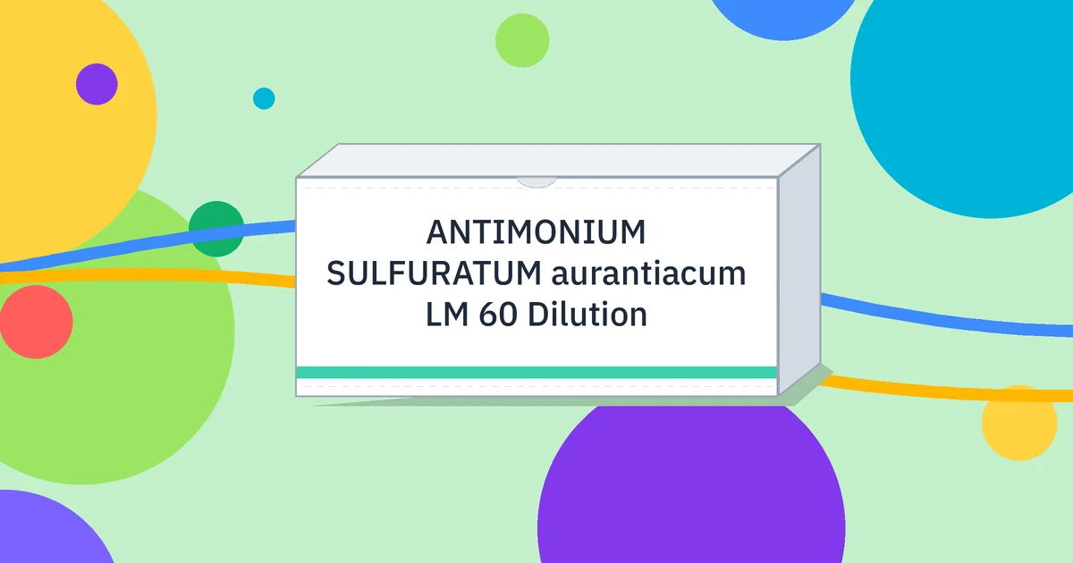 Symbolbild: Packung mit der Aufschrift ANTIMONIUM SULFURATUM aurantiacum LM 60 Dilution (PZN 13375888) – Verfügbarkeit und Bezug in Apotheken in Frankfurt am Main