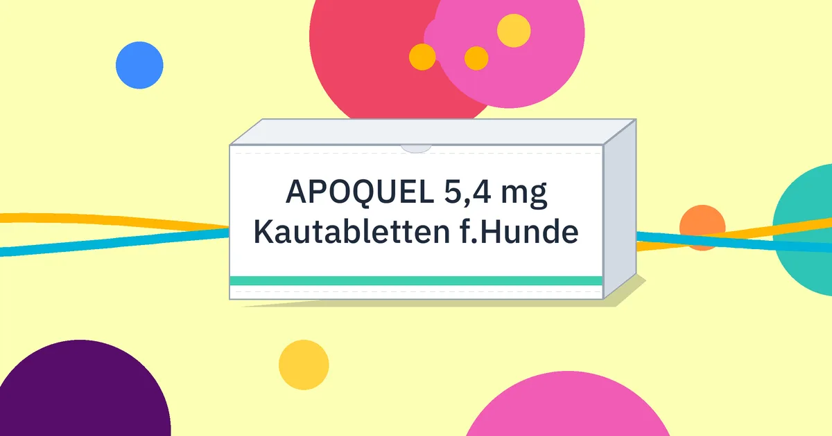Symbolbild: Packung mit der Aufschrift APOQUEL 5,4 mg Kautabletten f.Hunde (PZN 18228488) – Verfügbarkeit und Bezug in Apotheken in Frankfurt am Main