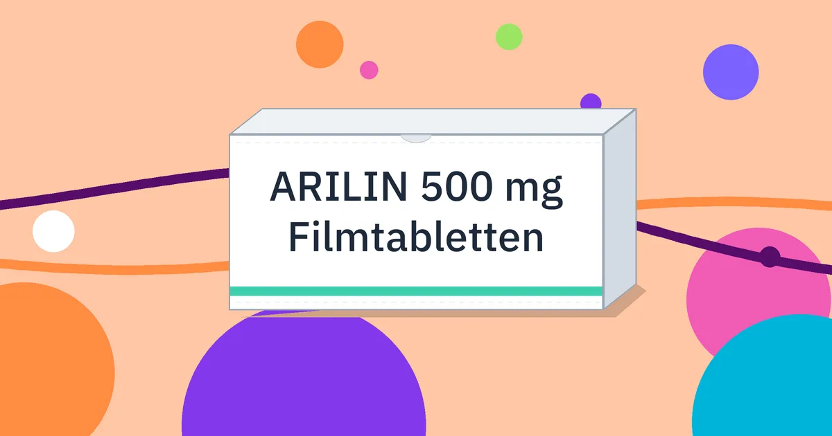 Symbolbild: Packung mit der Aufschrift ARILIN 500 mg Filmtabletten (PZN 19307439) – Verfügbarkeit und Bezug in Apotheken in Frankfurt am Main