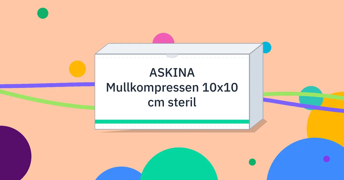 Symbolbild: Packung mit der Aufschrift ASKINA Mullkompressen 10x10 cm steril (PZN 12735586) – Verfügbarkeit und Bezug in Apotheken in Frankfurt am Main