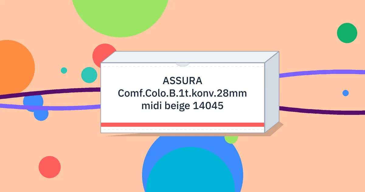 Symbolbild: Packung mit der Aufschrift ASSURA Comf.Colo.B.1t.konv.28mm midi beige 14045 (PZN 01689742) – Verfügbarkeit und Bezug in Apotheken in Frankfurt am Main