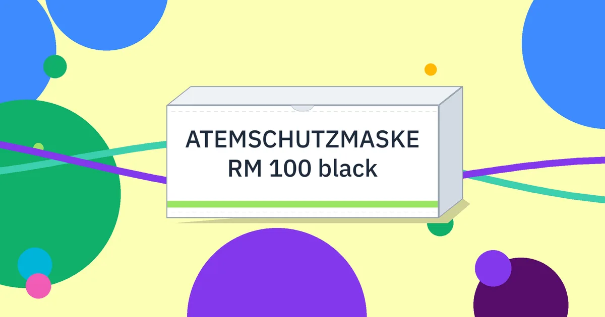 Symbolbild: Packung mit der Aufschrift ATEMSCHUTZMASKE RM 100 black (PZN 19117992) – Verfügbarkeit und Bezug in Apotheken in Frankfurt am Main