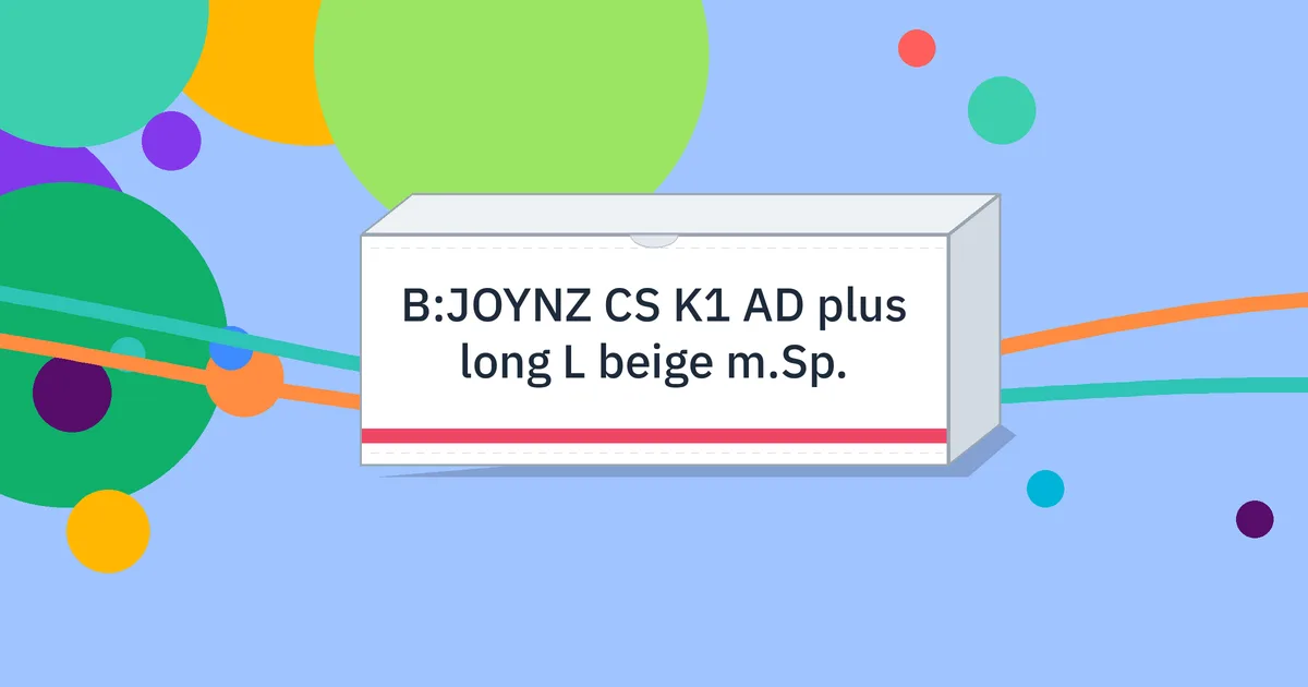 Symbolbild: Packung mit der Aufschrift B:JOYNZ CS K1 AD plus long L beige m.Sp. (PZN 20527560) – Verfügbarkeit und Bezug in Apotheken in Frankfurt am Main