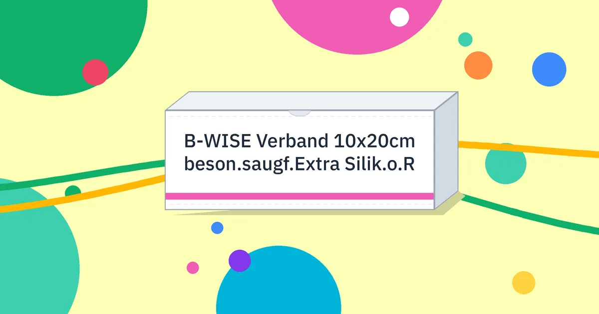 Symbolbild: Packung mit der Aufschrift B-WISE Verband 10x20cm beson.saugf.Extra Silik.o.R (PZN 19730534) – Verfügbarkeit und Bezug in Apotheken in Frankfurt am Main