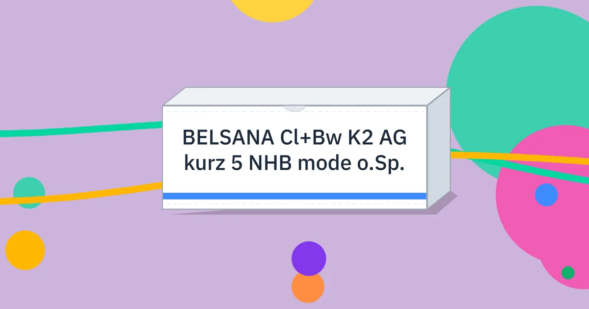Symbolbild: Packung mit der Aufschrift BELSANA Cl+Bw K2 AG kurz 5 NHB mode o.Sp. (PZN 12248136) – Verfügbarkeit und Bezug in Apotheken in Frankfurt am Main