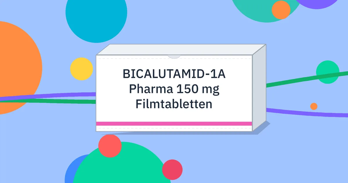 Symbolbild: Packung mit der Aufschrift BICALUTAMID-1A Pharma 150 mg Filmtabletten (PZN 18155602) – Verfügbarkeit und Bezug in Apotheken in Frankfurt am Main