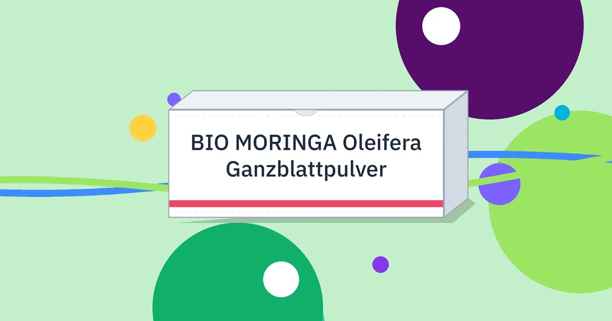 Symbolbild: Packung mit der Aufschrift BIO MORINGA Oleifera Ganzblattpulver (PZN 10009427) – Verfügbarkeit und Bezug in Apotheken in Frankfurt am Main