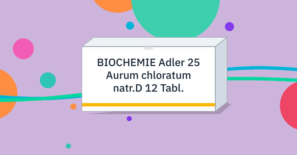 Symbolbild: Packung mit der Aufschrift BIOCHEMIE Adler 25 Aurum chloratum natr.D 12 Tabl. (PZN 02730990) – Verfügbarkeit und Bezug in Apotheken in Frankfurt am Main