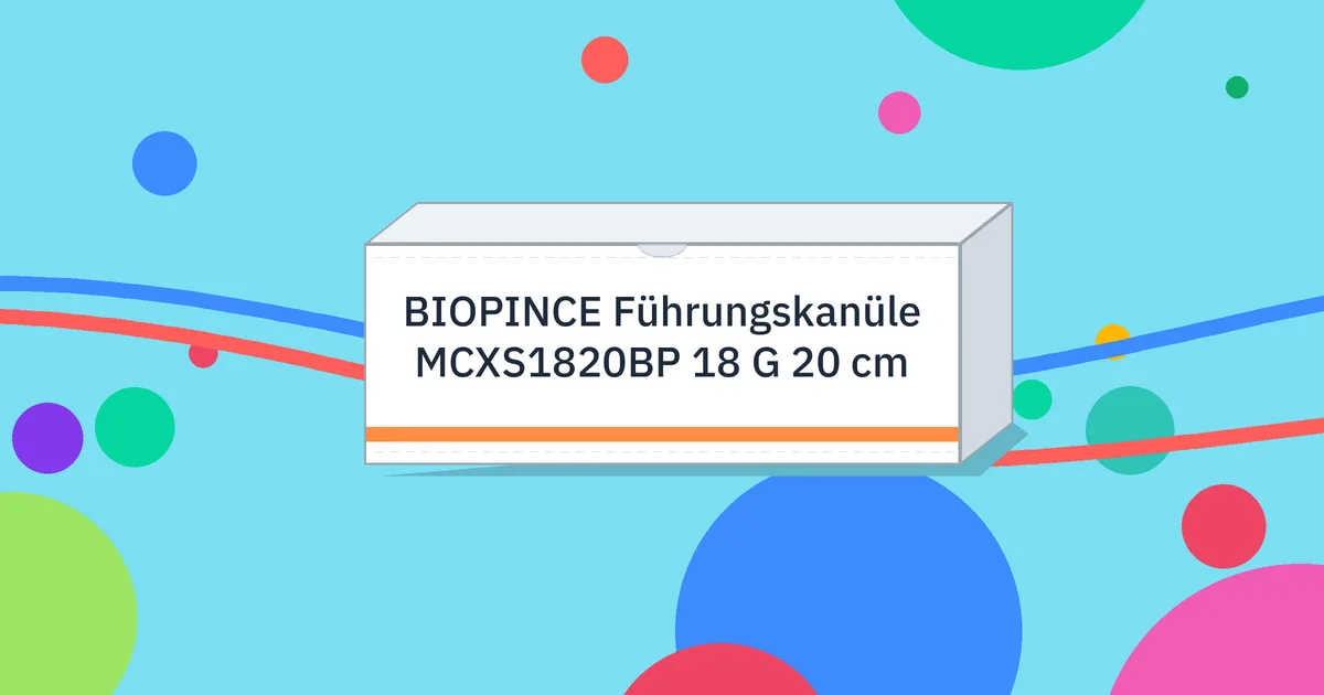 Symbolbild: Packung mit der Aufschrift BIOPINCE Führungskanüle MCXS1820BP 18 G 20 cm (PZN 16140861) – Verfügbarkeit und Bezug in Apotheken in Frankfurt am Main