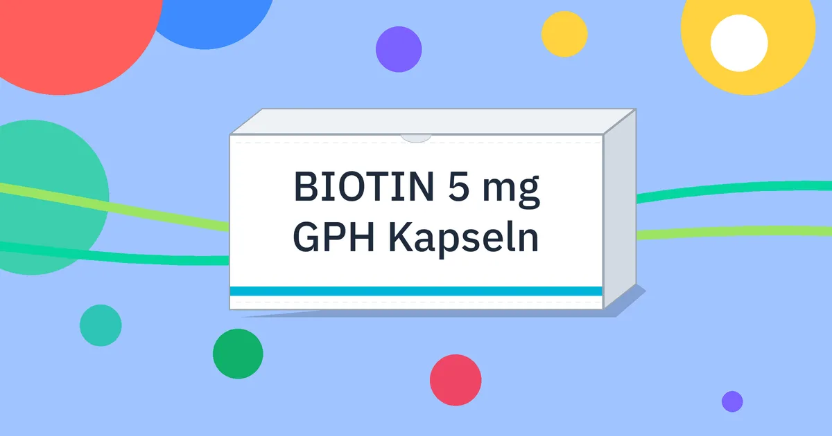 Symbolbild: Packung mit der Aufschrift BIOTIN 5 mg GPH Kapseln (PZN 13250804) – Verfügbarkeit und Bezug in Apotheken in Frankfurt am Main