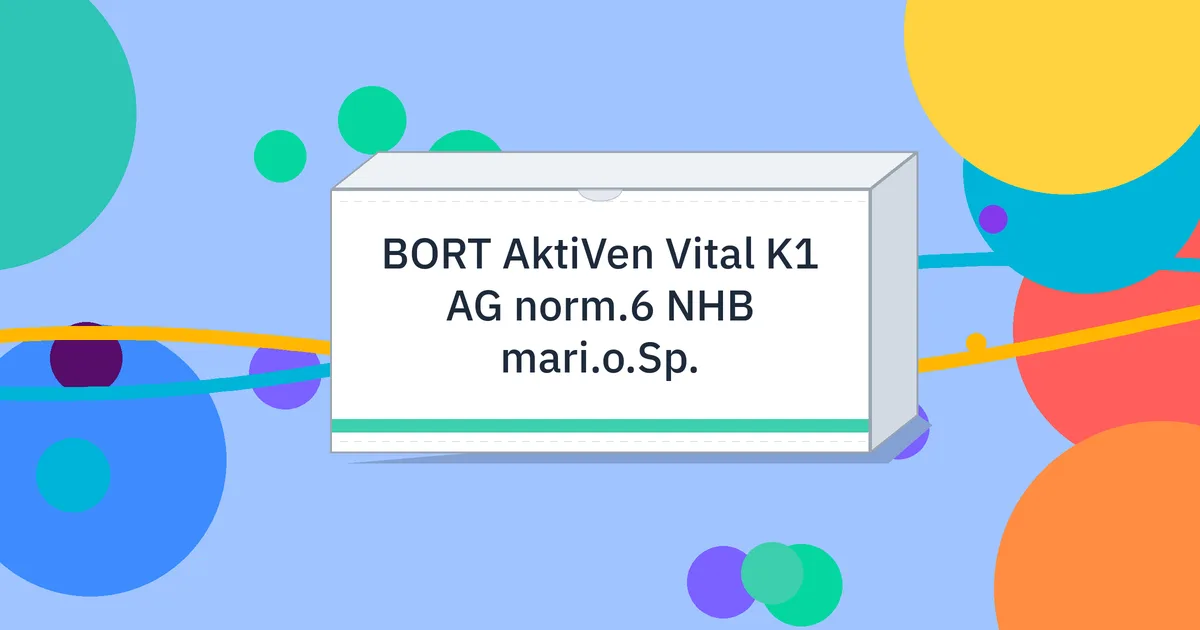 Symbolbild: Packung mit der Aufschrift BORT AktiVen Vital K1 AG norm.6 NHB mari.o.Sp. (PZN 13732118) – Verfügbarkeit und Bezug in Apotheken in Frankfurt am Main