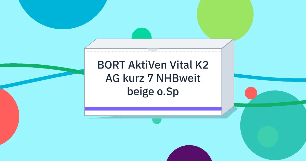 Symbolbild: Packung mit der Aufschrift BORT AktiVen Vital K2 AG kurz 7 NHBweit beige o.Sp (PZN 13731722) – Verfügbarkeit und Bezug in Apotheken in Frankfurt am Main