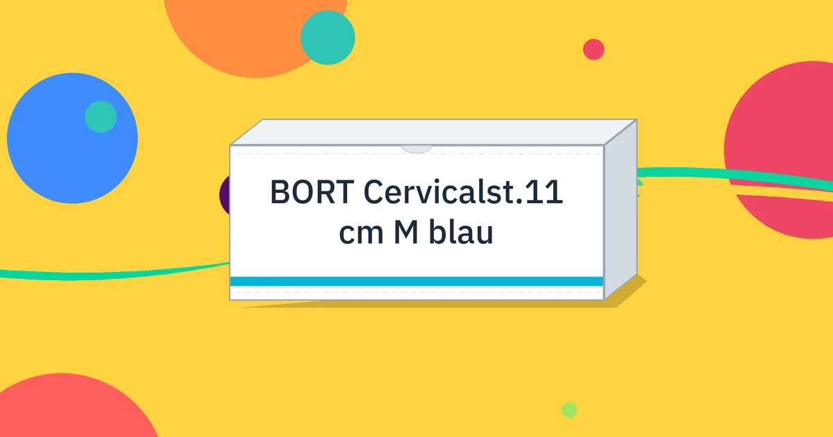 Symbolbild: Packung mit der Aufschrift BORT Cervicalst.11 cm M blau (PZN 02765847) – Verfügbarkeit und Bezug in Apotheken in Frankfurt am Main