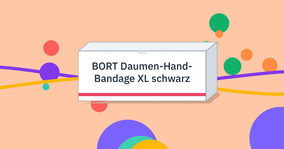 Symbolbild: Packung mit der Aufschrift BORT Daumen-Hand-Bandage XL schwarz (PZN 10995461) – Verfügbarkeit und Bezug in Apotheken in Frankfurt am Main