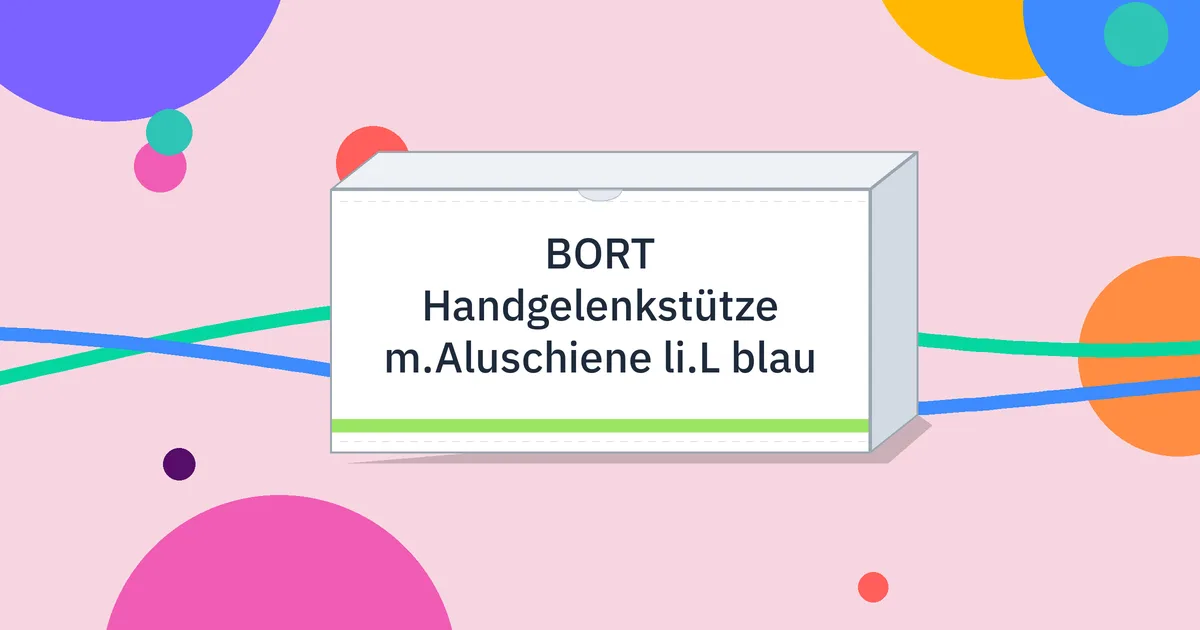 Symbolbild: Packung mit der Aufschrift BORT Handgelenkstütze m.Aluschiene li.L blau (PZN 00945404) – Verfügbarkeit und Bezug in Apotheken in Frankfurt am Main