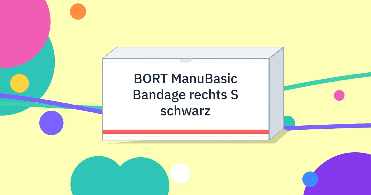 Symbolbild: Packung mit der Aufschrift BORT ManuBasic Bandage rechts S schwarz (PZN 02759315) – Verfügbarkeit und Bezug in Apotheken in Frankfurt am Main