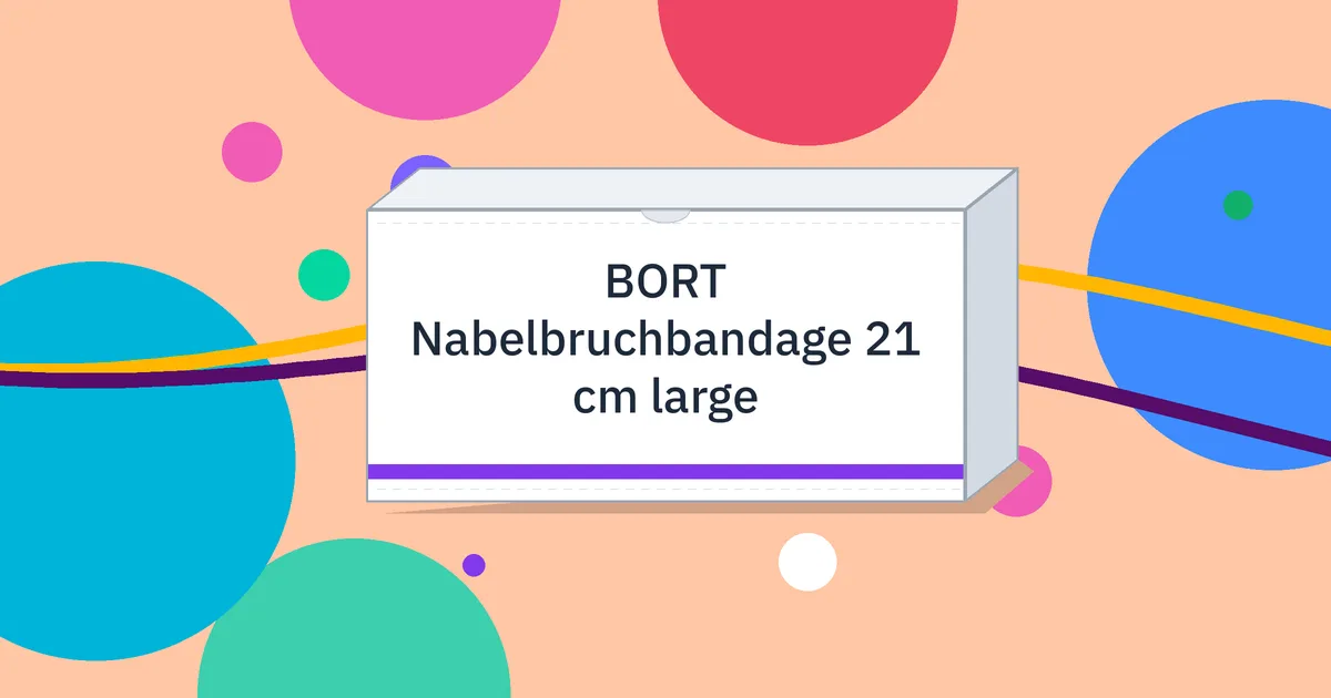 Symbolbild: Packung mit der Aufschrift BORT Nabelbruchbandage 21 cm large (PZN 20105623) – Verfügbarkeit und Bezug in Apotheken in Frankfurt am Main