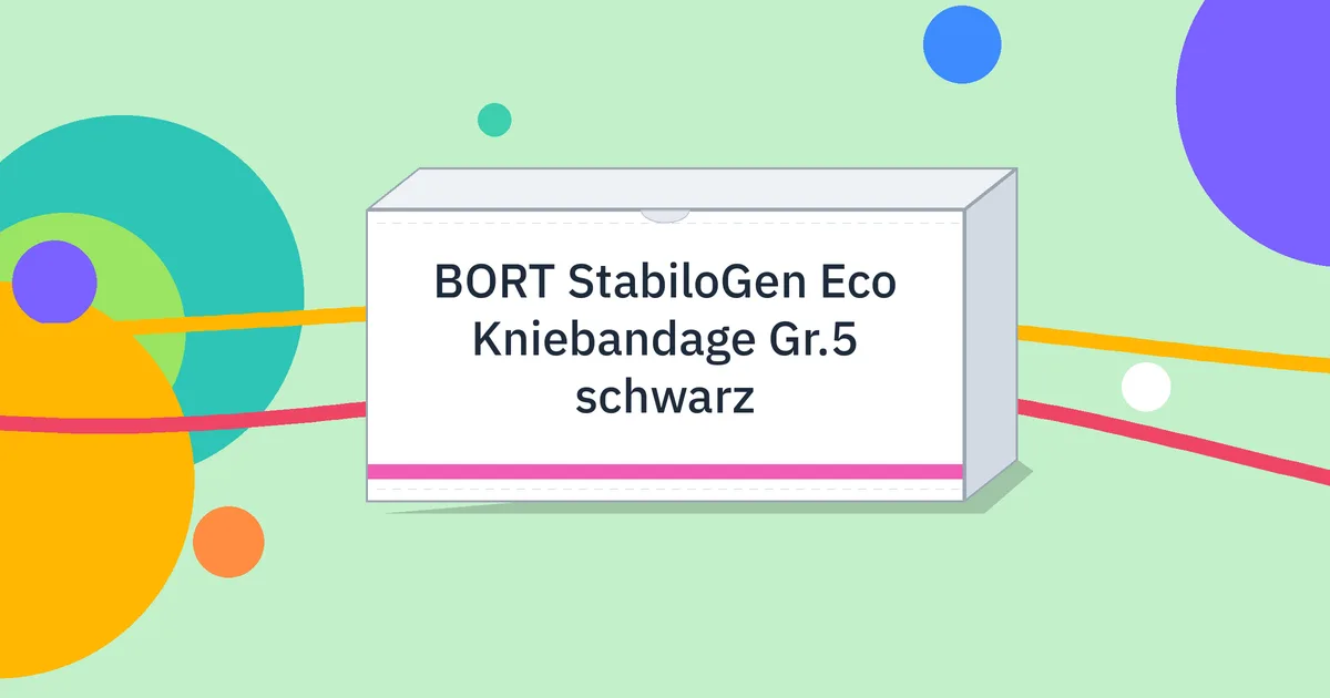 Symbolbild: Packung mit der Aufschrift BORT StabiloGen Eco Kniebandage Gr.5 schwarz (PZN 16845372) – Verfügbarkeit und Bezug in Apotheken in Frankfurt am Main