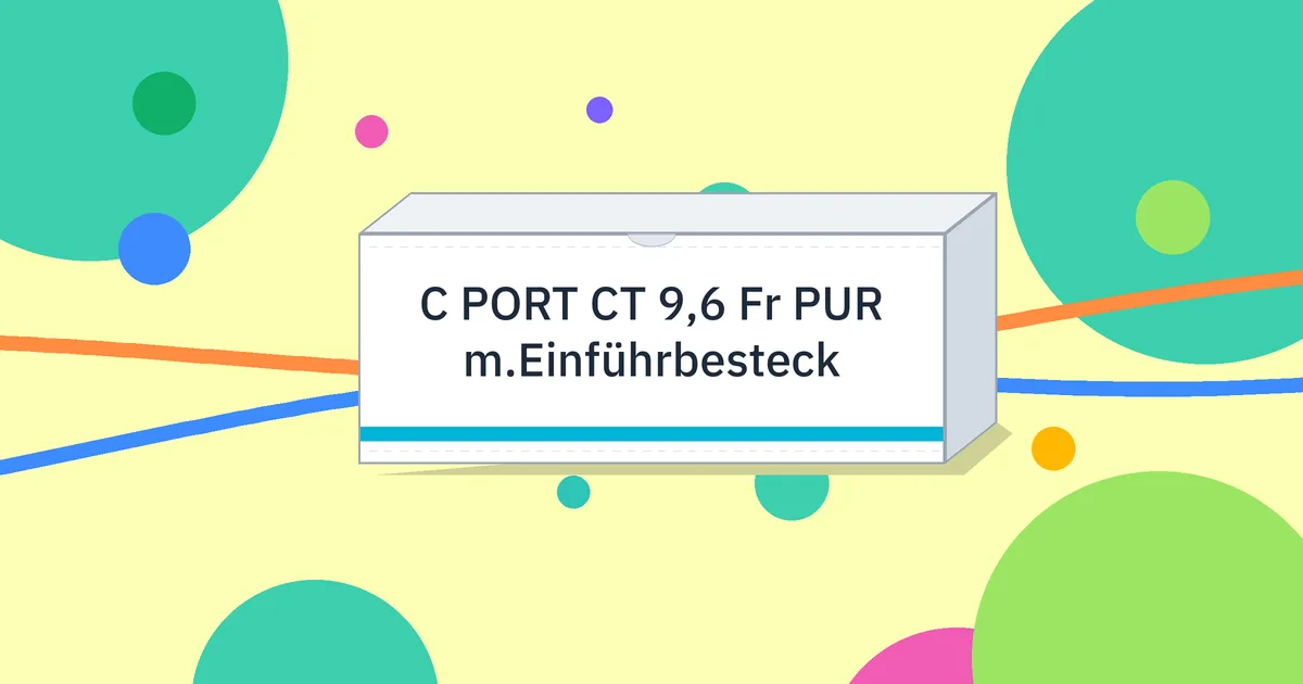 Symbolbild: Packung mit der Aufschrift C PORT CT 9,6 Fr PUR m.Einführbesteck (PZN 07654093) – Verfügbarkeit und Bezug in Apotheken in Frankfurt am Main
