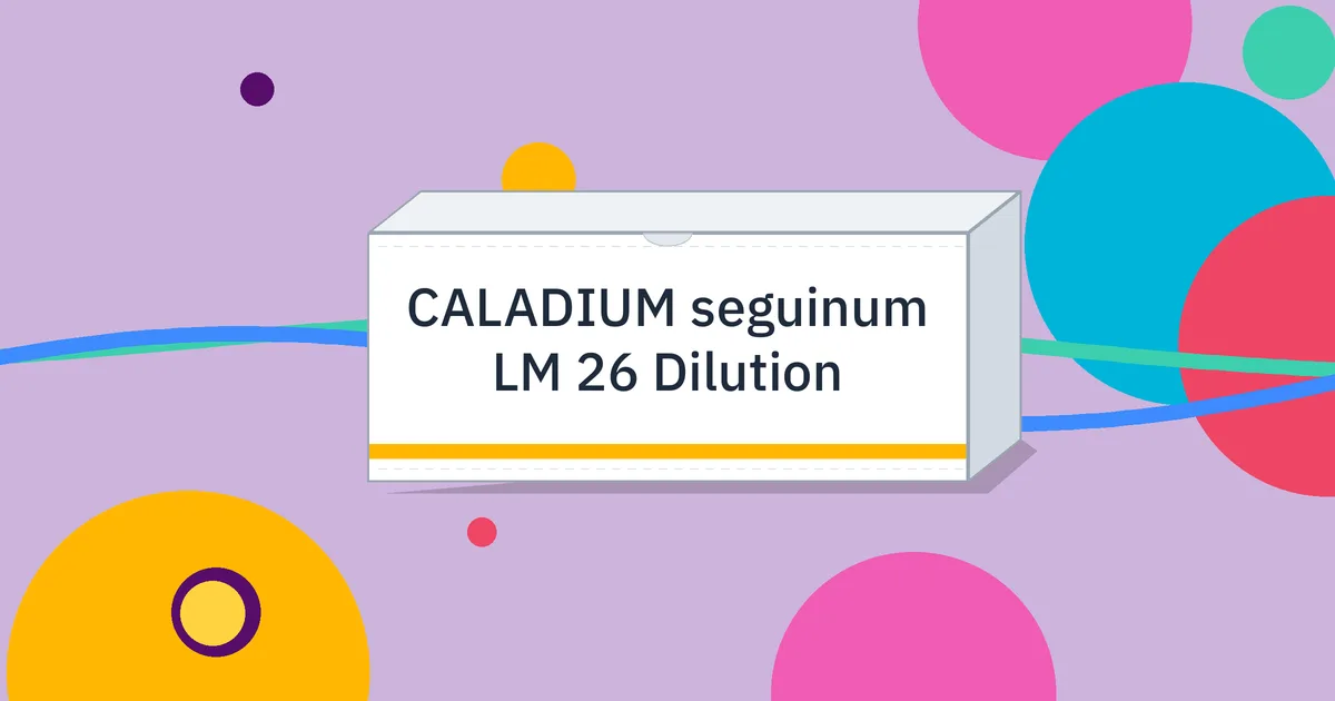 Symbolbild: Packung mit der Aufschrift CALADIUM seguinum LM 26 Dilution (PZN 13404207) – Verfügbarkeit und Bezug in Apotheken in Frankfurt am Main