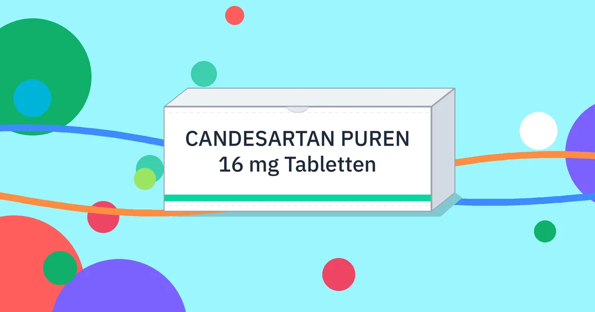 Symbolbild: Packung mit der Aufschrift CANDESARTAN PUREN 16 mg Tabletten (PZN 11353865) – Verfügbarkeit und Bezug in Apotheken in Frankfurt am Main
