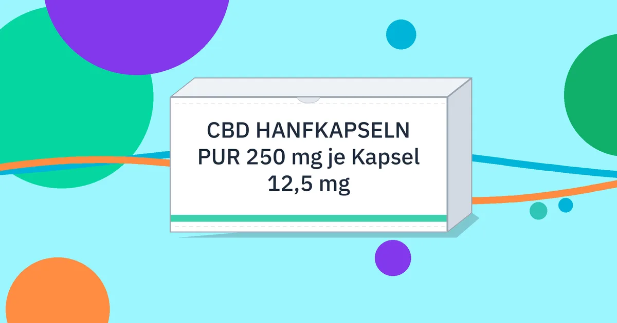 Symbolbild: Packung mit der Aufschrift CBD HANFKAPSELN PUR 250 mg je Kapsel 12,5 mg (PZN 15584314) – Verfügbarkeit und Bezug in Apotheken in Frankfurt am Main