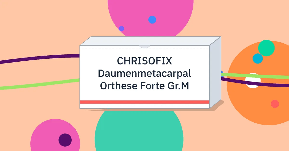Symbolbild: Packung mit der Aufschrift CHRISOFIX Daumenmetacarpal Orthese Forte Gr.M (PZN 12473554) – Verfügbarkeit und Bezug in Apotheken in Frankfurt am Main
