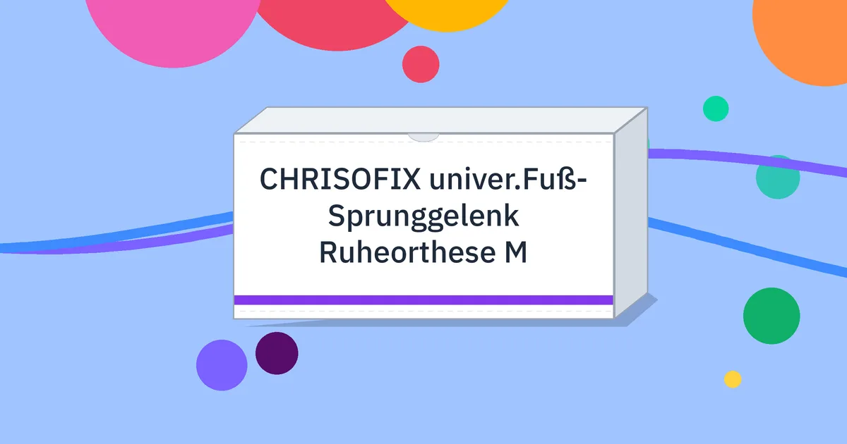 Symbolbild: Packung mit der Aufschrift CHRISOFIX univer.Fuß-Sprunggelenk Ruheorthese M (PZN 19555137) – Verfügbarkeit und Bezug in Apotheken in Frankfurt am Main